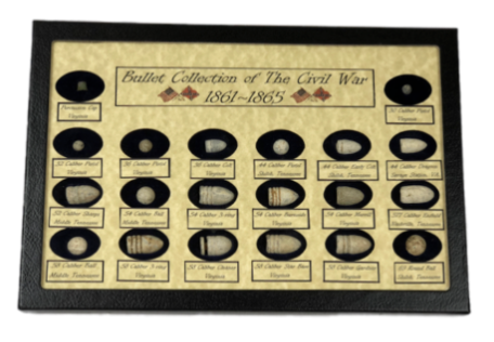 20 Authentic Civil War Relic Bullet and Percussion Cap in Display Case ...