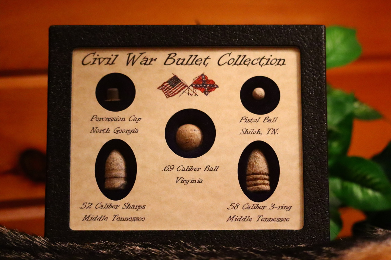Original Civil War Bullets Relics in Matted Display Case (5 Piece) with ...