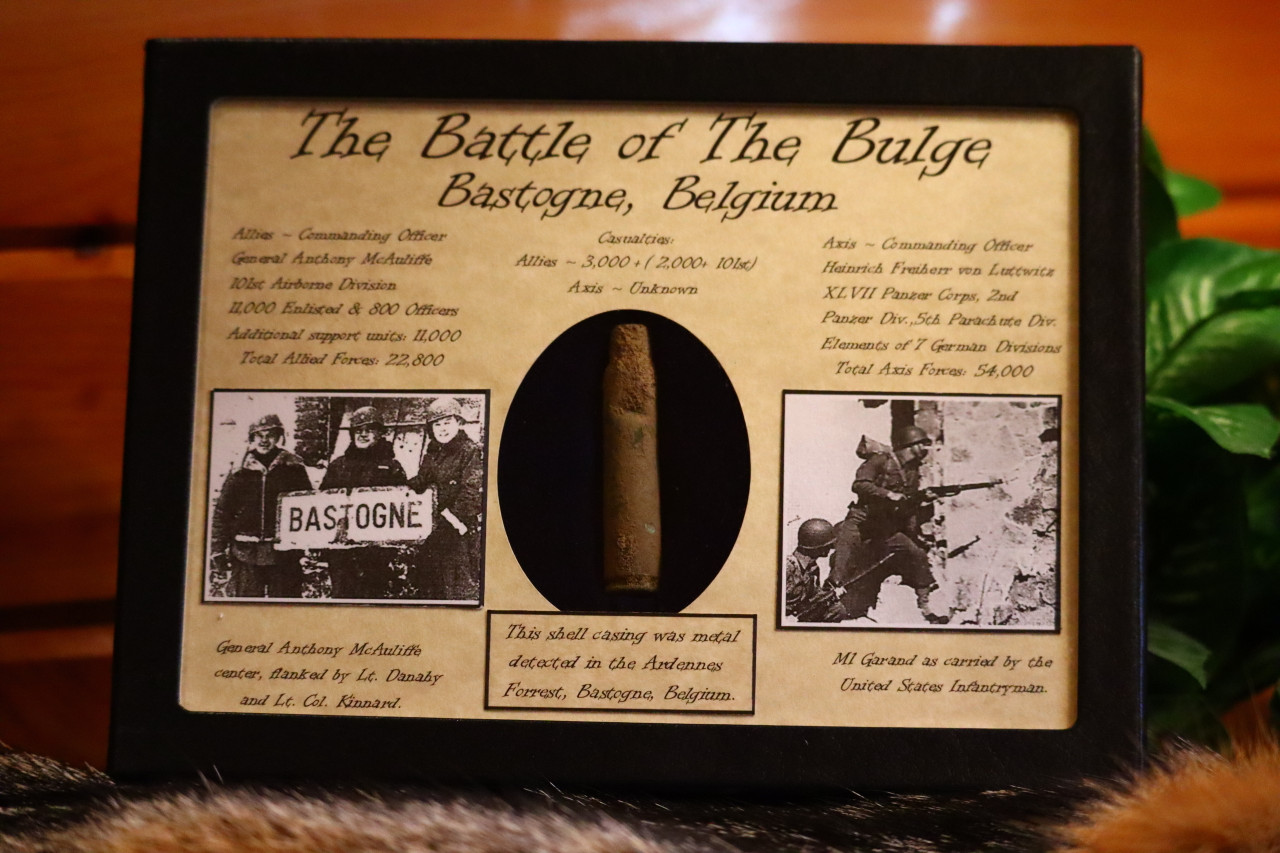 WW2 Dug Shot Bullet Casing from The Battle of The Bulge in Display Case ...