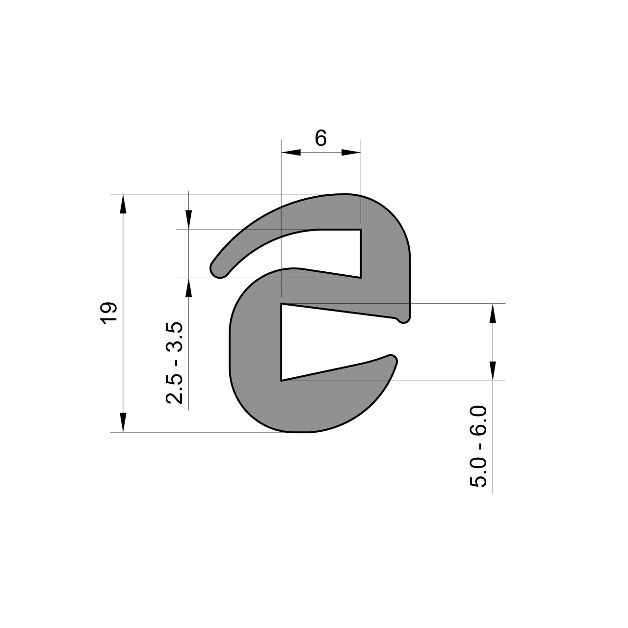 S Shaped Window Seal (5mm-6mm x 2.5mm-3.5mm)
