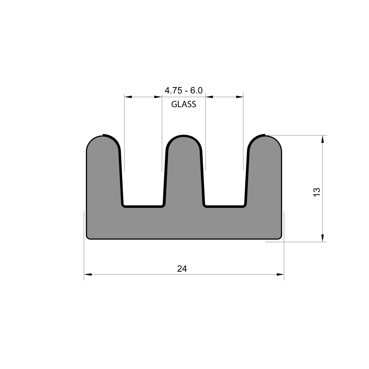 Double Flocked Lined Sliding Window Seal (24mm Channel)