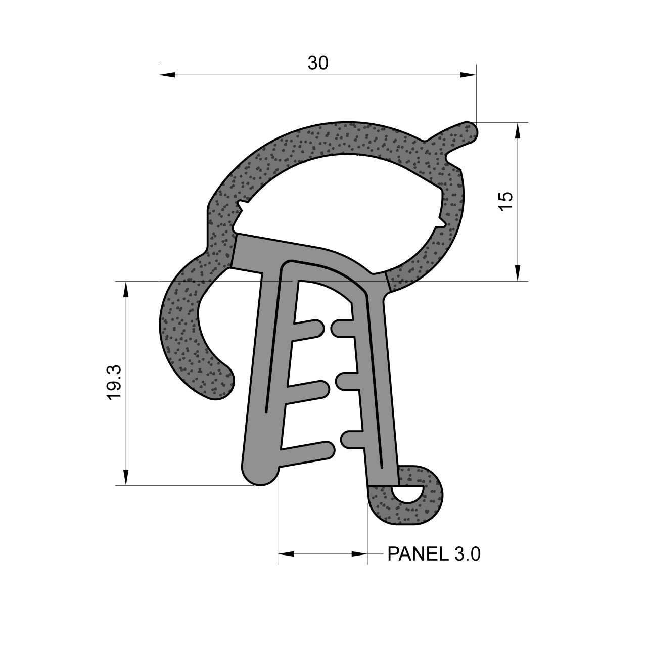 Self-Gripping Rubber Edge Trim With 15mm Top Seal