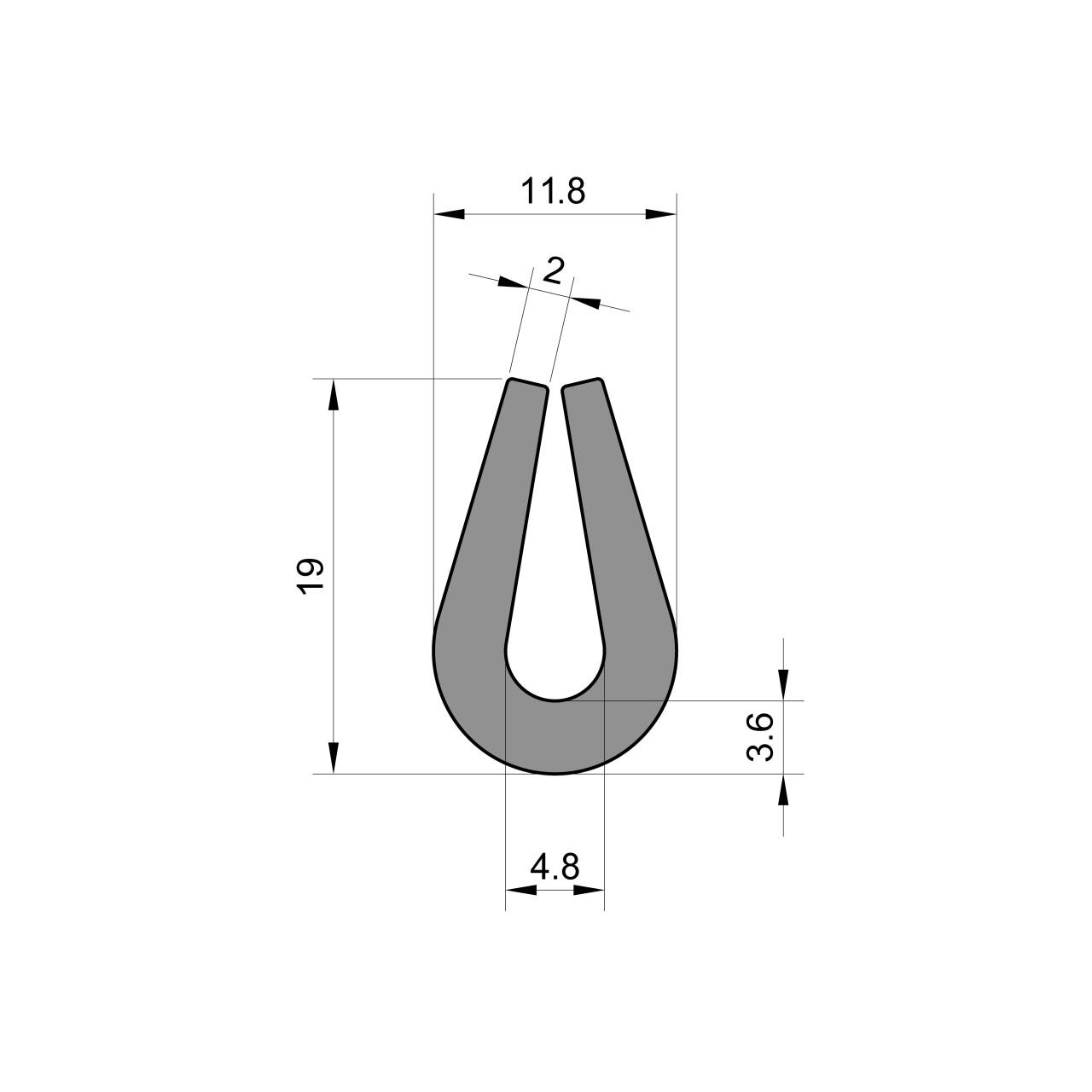 Rounded Rubber U Channel (3-6.5mm Panel x 19mm High)