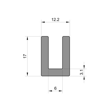 Square Rubber U Channel (6mm Panel Gap x 17mm High)