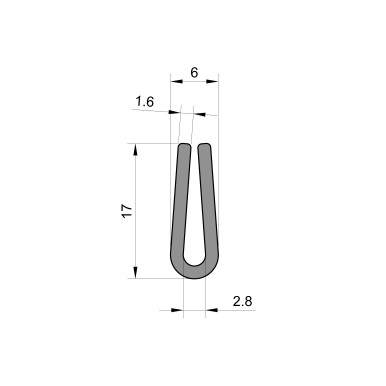 Rounded Rubber U Channel (1.5-2.5mm Panel x 17mm High)