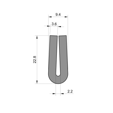 Rounded Rubber U Channel (2.2mm Panel x 22.8mm High)