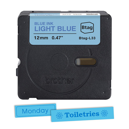 Brother BtagL33 Blue on Light Blue Label Tape – 12mm | PtouchDirect