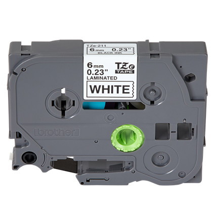 Brother TZe-211 P-touch Tape Black on White 1/4 (0.23 6mm) TZ211