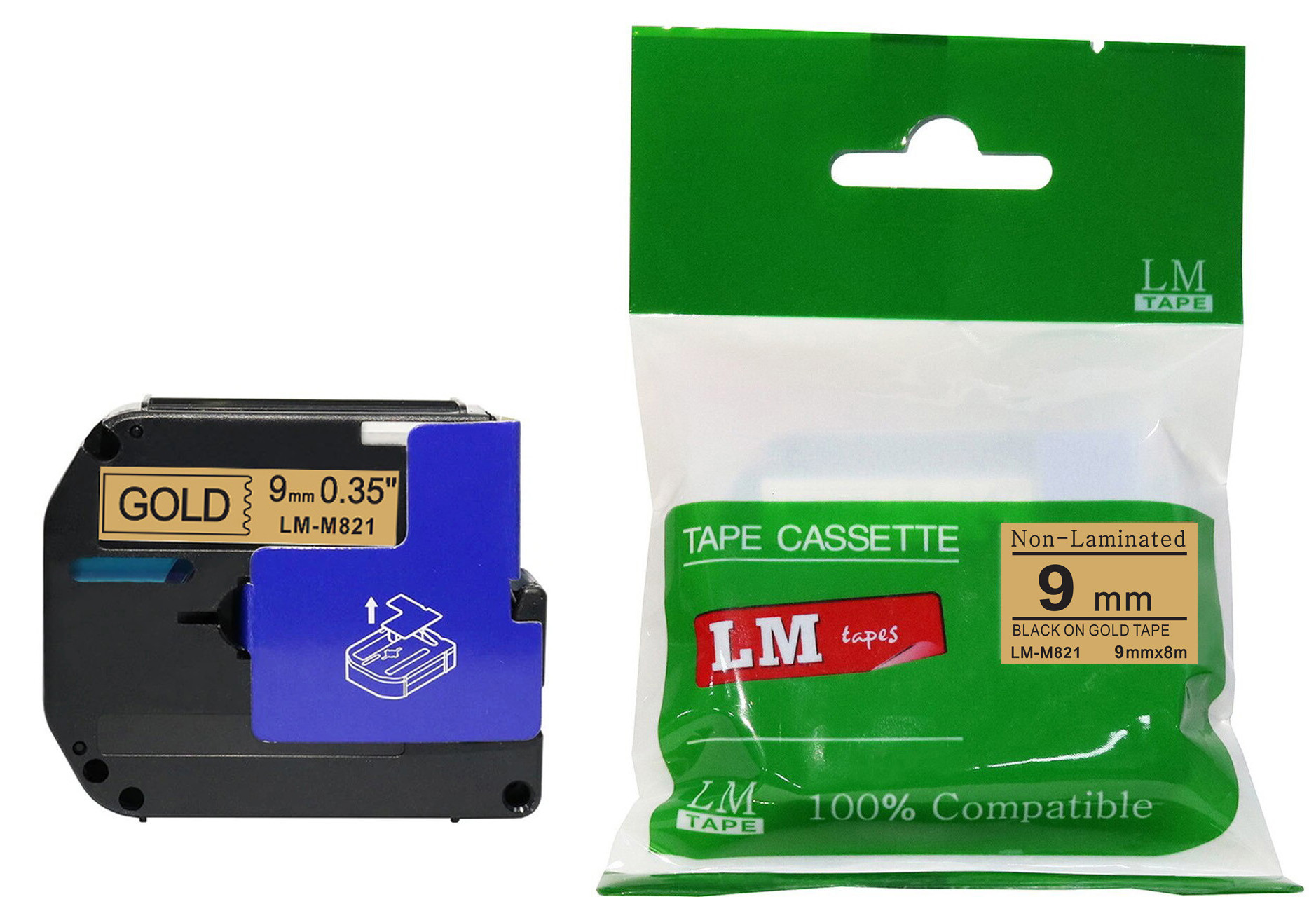 LM Tape Compatible Brother M821 P-touch Black on Reflective Gold Tape 3 ...
