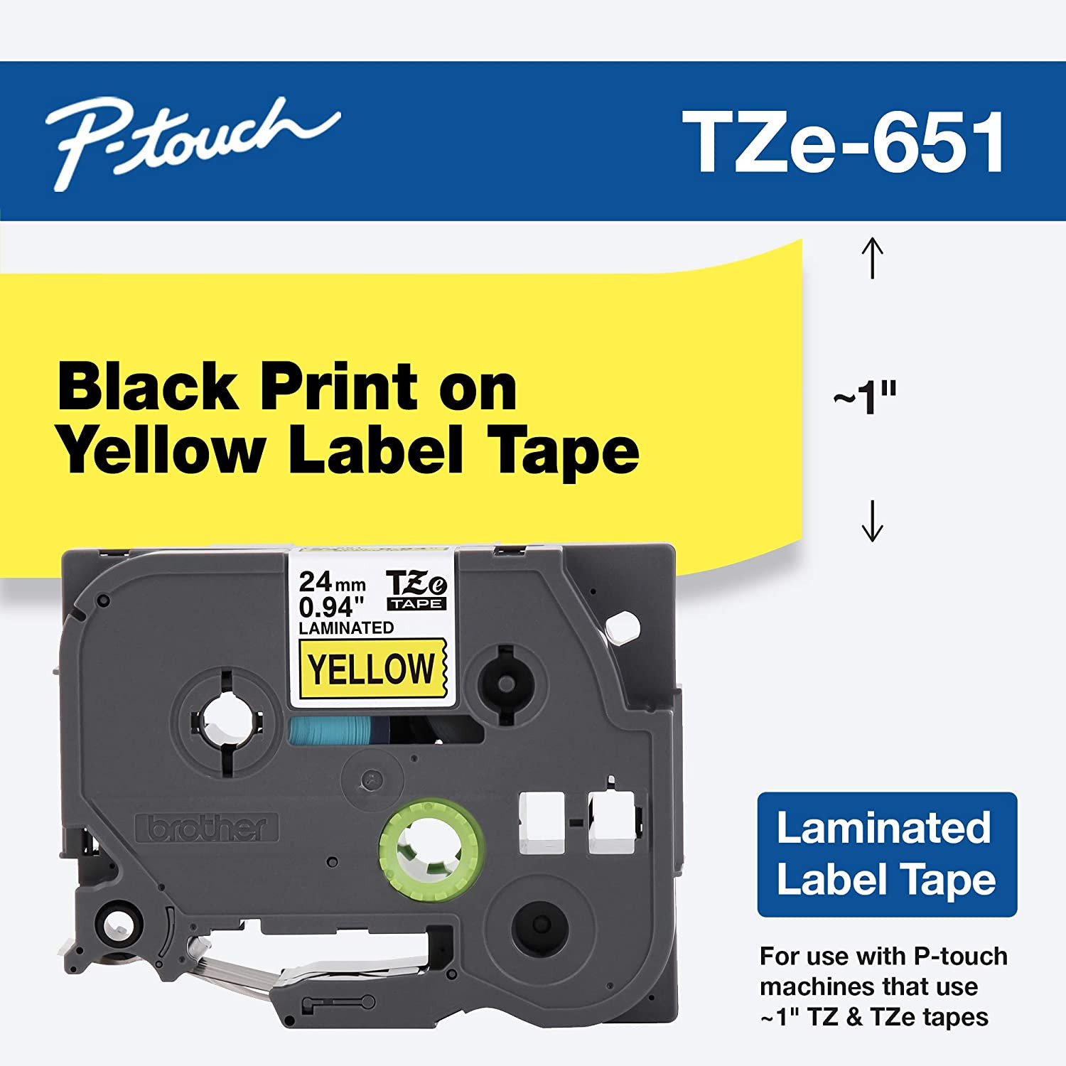 Brother TZe-651 1 Black On Yellow P-touch Tape - 24mm TZ651