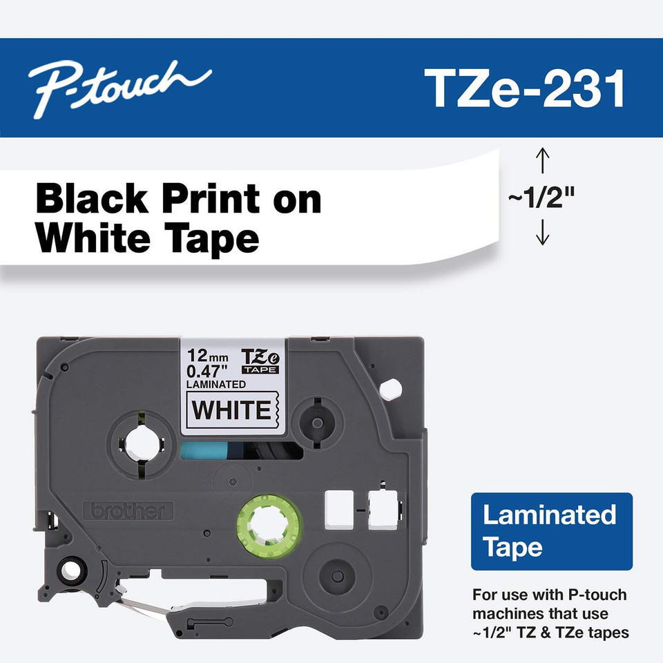 Brother TZe-231 P-touch Tape Black on White 1/2(0.47 12mm TZ-231)