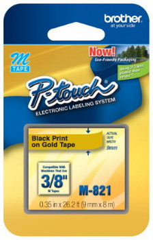 Opened Box - Brother M821 P-touch Tape - Black on Gold M Series