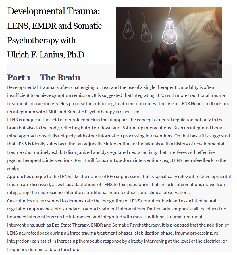 Developmental Trauma: LENS, EMDR & Somatic Psychotherapy (Part 1 ...