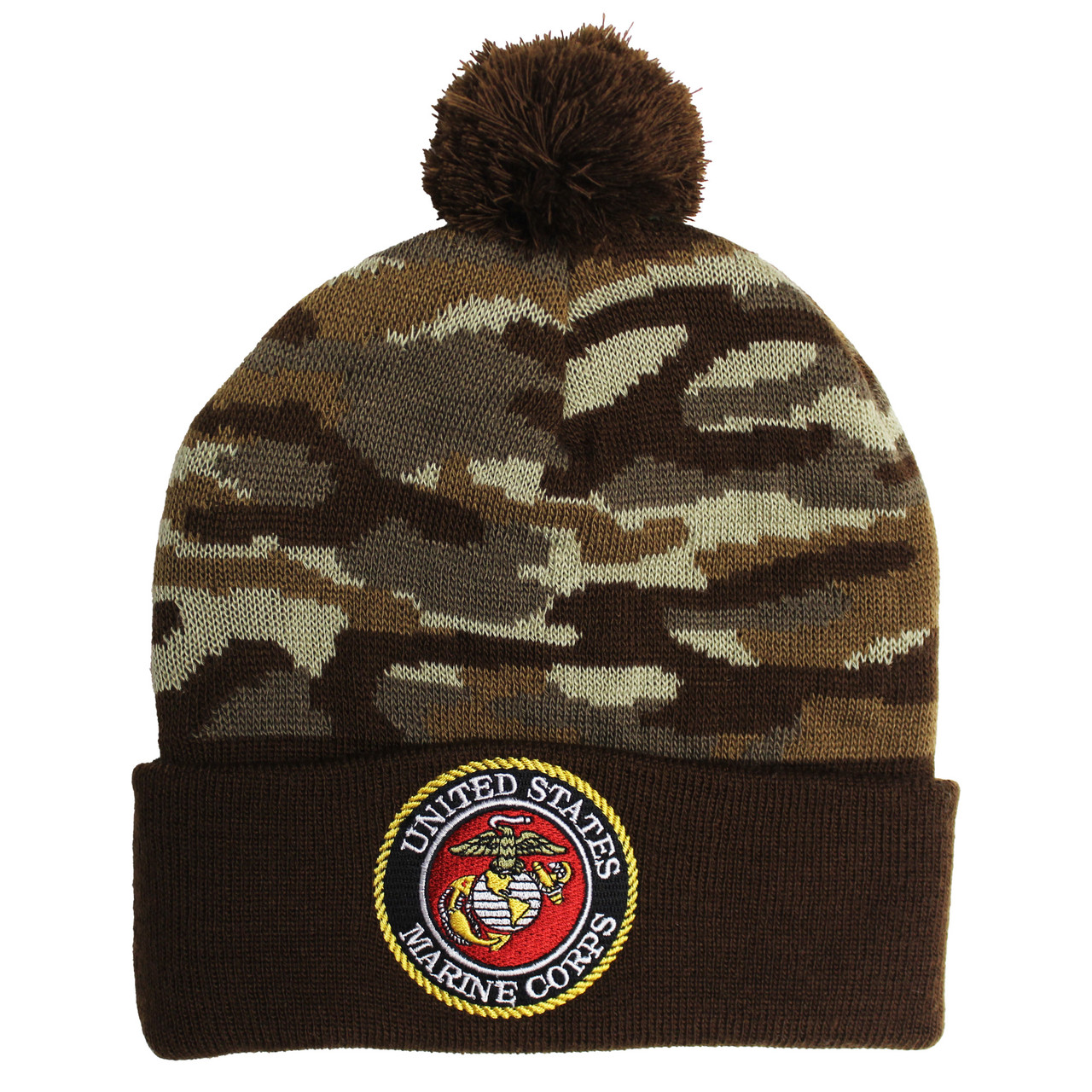 U.S. Marines Camo Beanie with Pom – Official Military Knit Hat