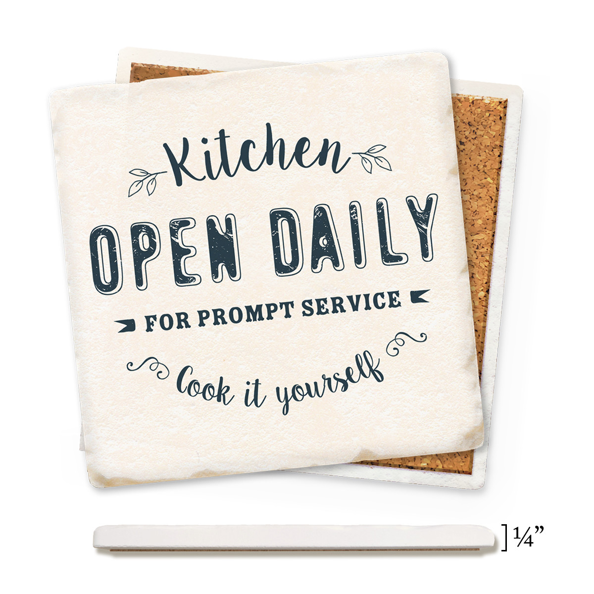Kitchen Open Daily Drink Ceramic Coaster - Tipsy Coasters & Gifts