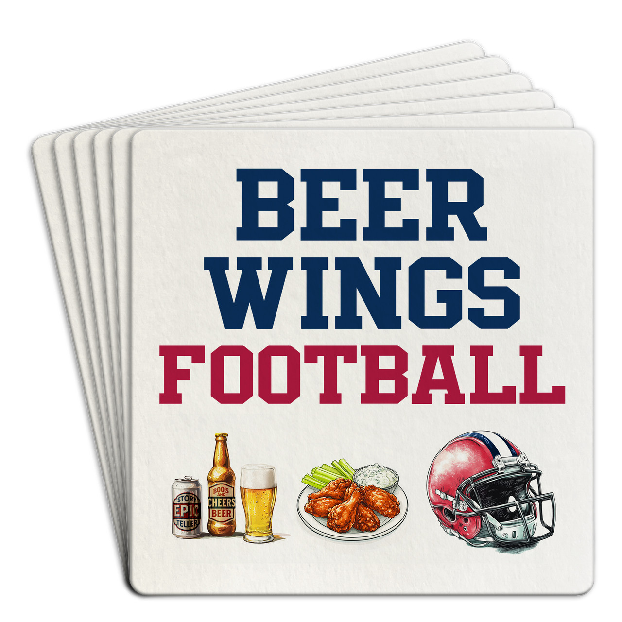 Paper Coaster 6pk Beer Wings Football - Tipsy Coasters & Gifts