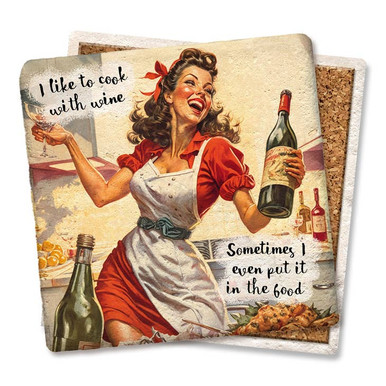 I Like To Cook With Wine Dancing Lady Coaster - Tipsy Coasters & Gifts