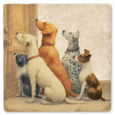 Pets Dogs At Door Ceramic Coaster - Tipsy Coasters & Gifts
