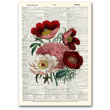 Red Flower Bouquet Dictionary Art Print - Tipsy Coasters & Gifts