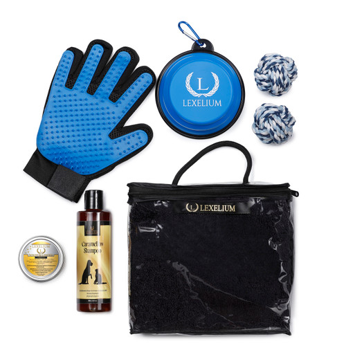 Travel & Grooming Gift Kit for Dogs with Shampoo - Lexelium