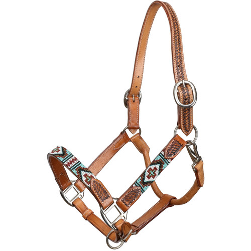 Showman Beaded Cross Leather Halter - Carolina Tack Supply Inc