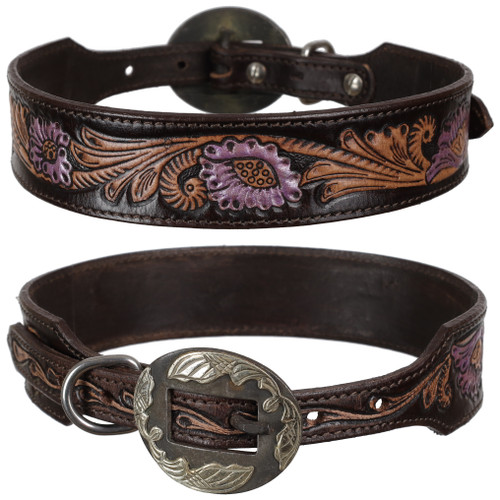 Showman Wild Rose Leather Dog Collar - Carolina Tack Supply Inc