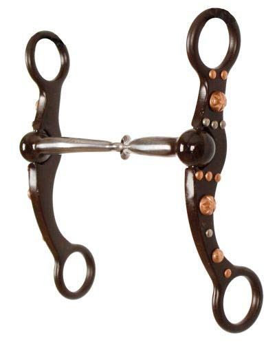 Showman™ brown steel snaffle bit with engraved copper studs and silver ...