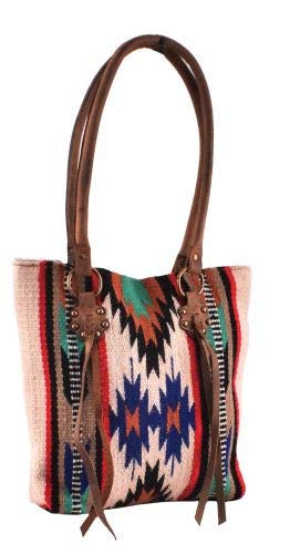 Genuine Leather 100% Wool Tan Saddle Blanket Handbag.