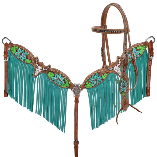 Showman ® Hand Painted Steer Skull and Cactus Headstall and Breast ...