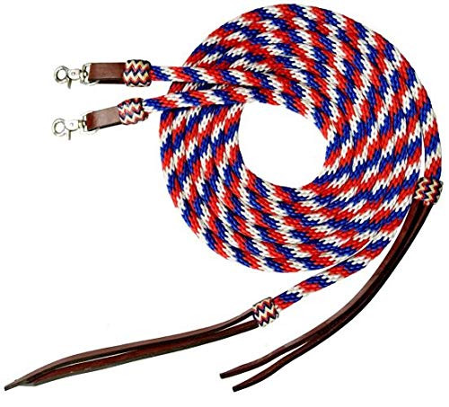 Showman 8' Red, White & Blue Round Braided Nylon Split Reins - Carolina ...