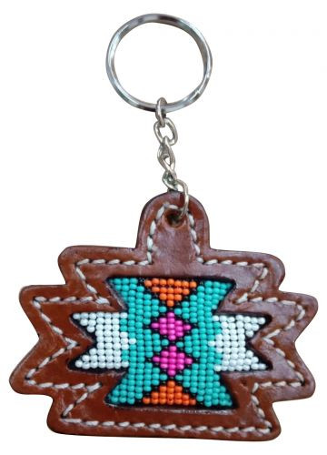 Showman Leather Keychain w/ Beaded Aztec Inlay - Carolina Tack Supply Inc