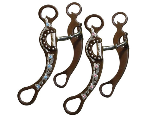 Showman Brown Steel Bit w/ Engraved Silver Floral Design & Rhinestone ...