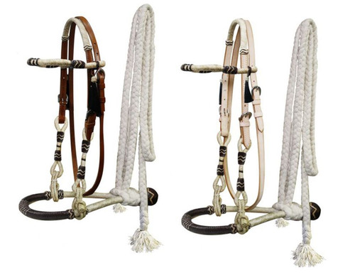 Showman Leather Headstall Rawhide Show Bosal w/ Cotton Mecate Reins ...