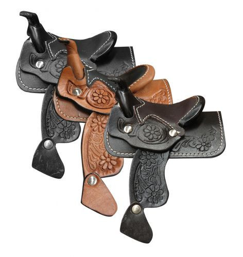 Floral Tooled Leather Mini Decorative Saddles - Carolina Tack Supply Inc