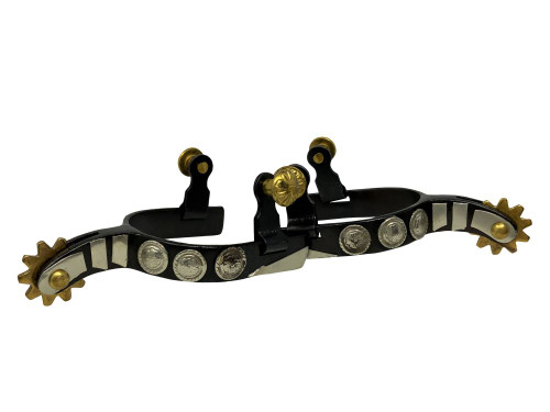 Showman Youth Black Steel Spurs w/ Silver Conchos/Plates & Brass Rowel ...