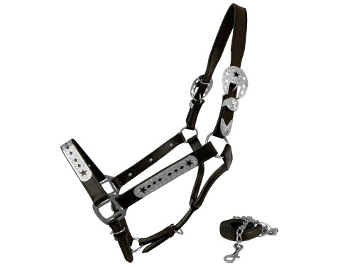Star & Diamond Silver Show Halter w/ Lead - Carolina Tack Supply Inc