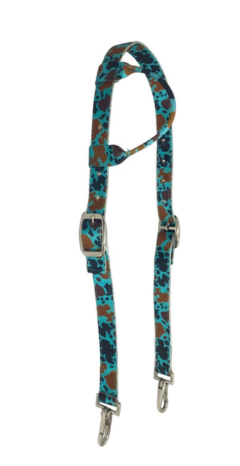 Showman Teal Cow Print Single Ear Nylon Headstall - Carolina Tack ...