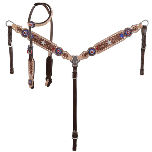 Showman Western Patriot Single Ear Headstall & Breast Collar Set ...