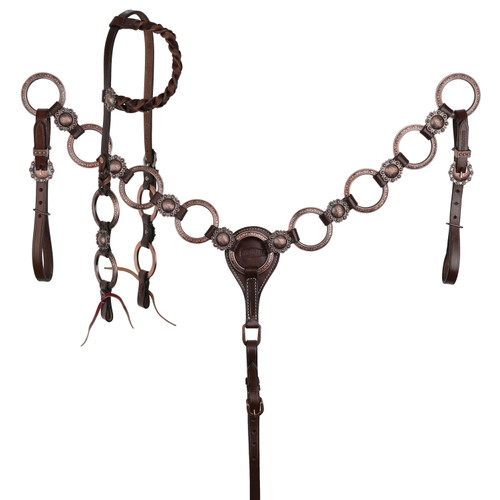 Showman Roughrider Rings Single Ear Headstall & Breast Collar Set ...