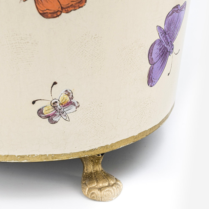 Ivory Round Tapered Waste Paper Bin with Brass Feet - The Butterfly Bin