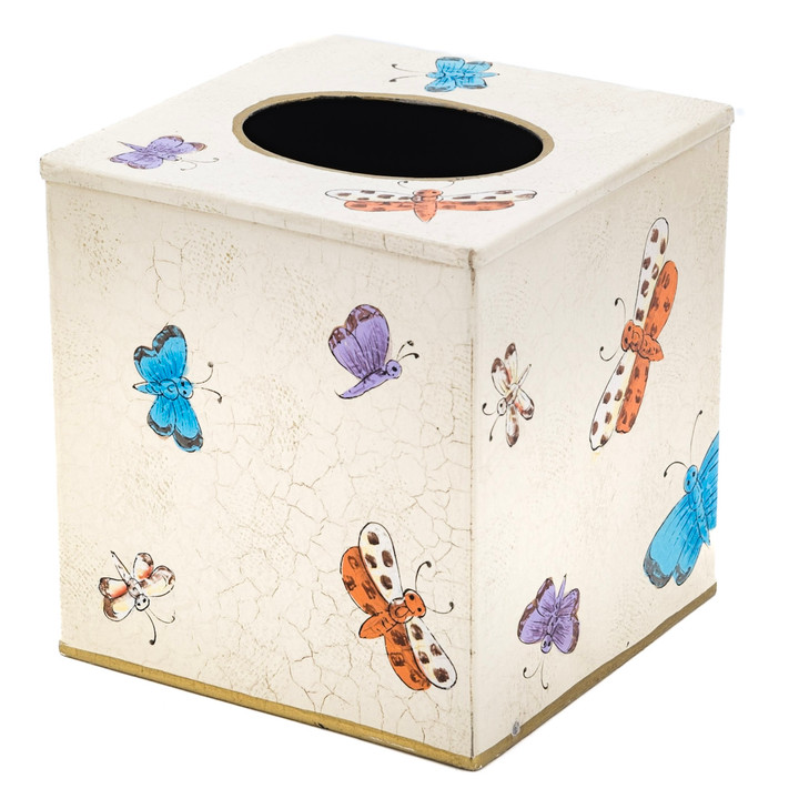 Pretty Tissue Box Cover on Cream Ground with Butterfly Design
