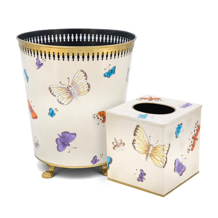 Pretty Tissue Box Cover on Cream Ground with Butterfly Design