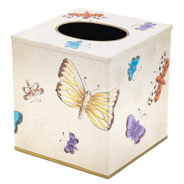 Pretty Tissue Box Cover on Cream Ground with Butterfly Design