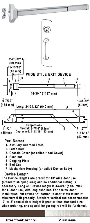 IDC 5000 Series Fire Rated Push Bar Rim Type Exit Device with Locking ...