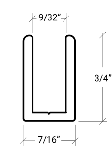 Brushed Nickel Aluminum Deep U-Channel for 1/4" Glass 95" | Wholesale ...