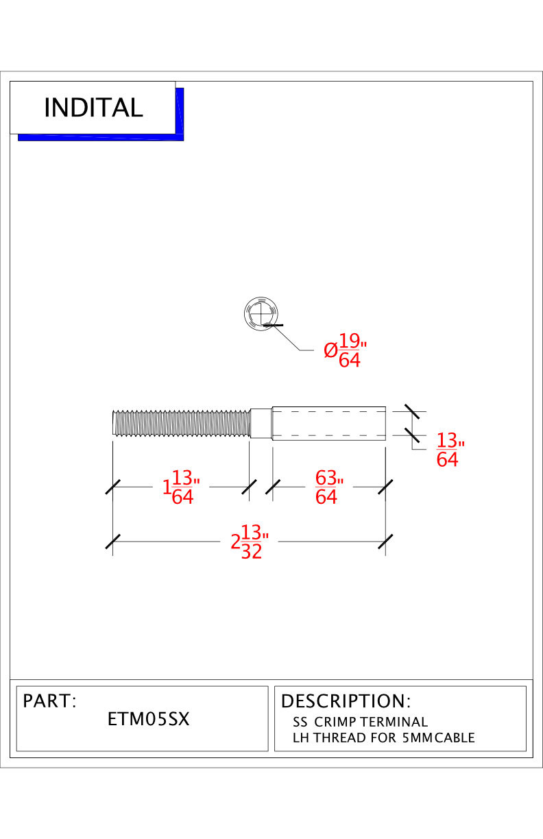 Threaded Terminal For Cable LH (ETM05SX/MB) | Wholesale Glass & Supplies