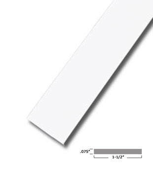 1" X .075" White Vinyl Flat Bar Window Trim with Tape -12 ft Long