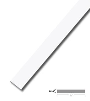1" X .075" White Vinyl Flat Bar Window Trim with Tape -12 ft Long