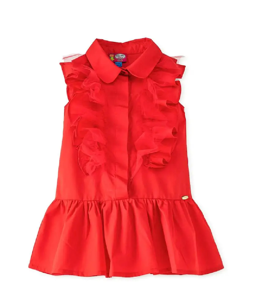 Girls Blue Ruffle Shirt Dress
