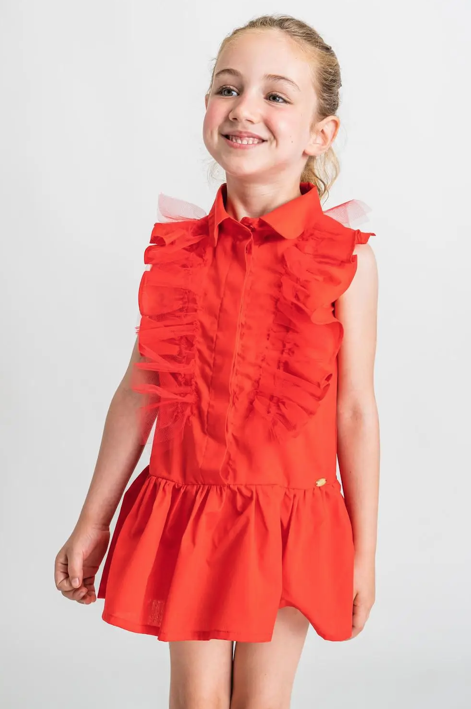 Girls Blue Ruffle Shirt Dress